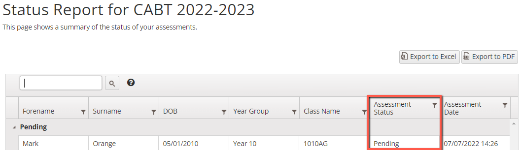 Checking the assessment status of your students – CEM