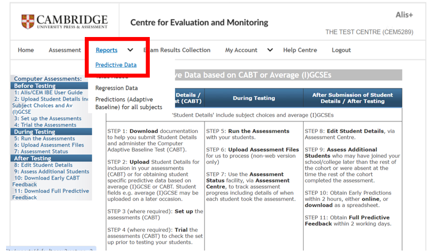 Downloading Full Predictive Reports -detailed guide – CEM